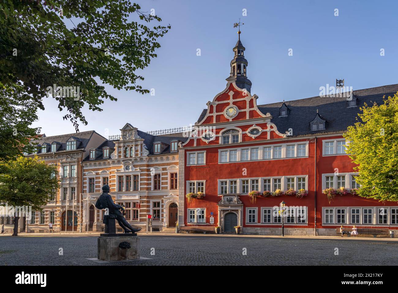 Bach monument in front of the town hall on the market in Arnstadt ...