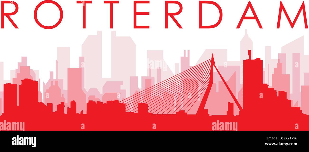 Red panoramic city skyline poster of ROTTERDAM, NETHERLANDS Stock ...