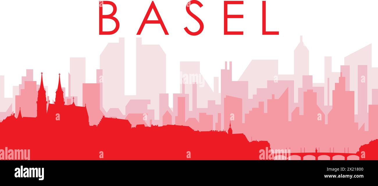 Red panoramic city skyline poster of BASEL, SWITZERLAND Stock Vector ...
