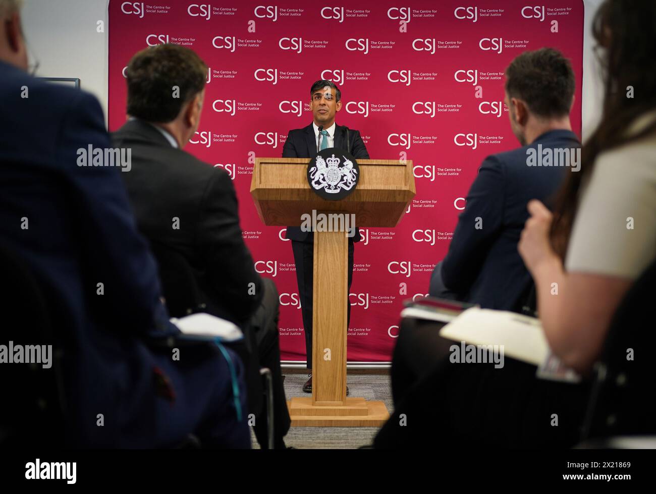 Prime Minister Rishi Sunak giving his speech in central London on ...