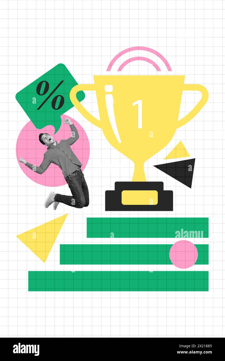 Composite trend artwork sketch 3D collage of excited winner success guy ...