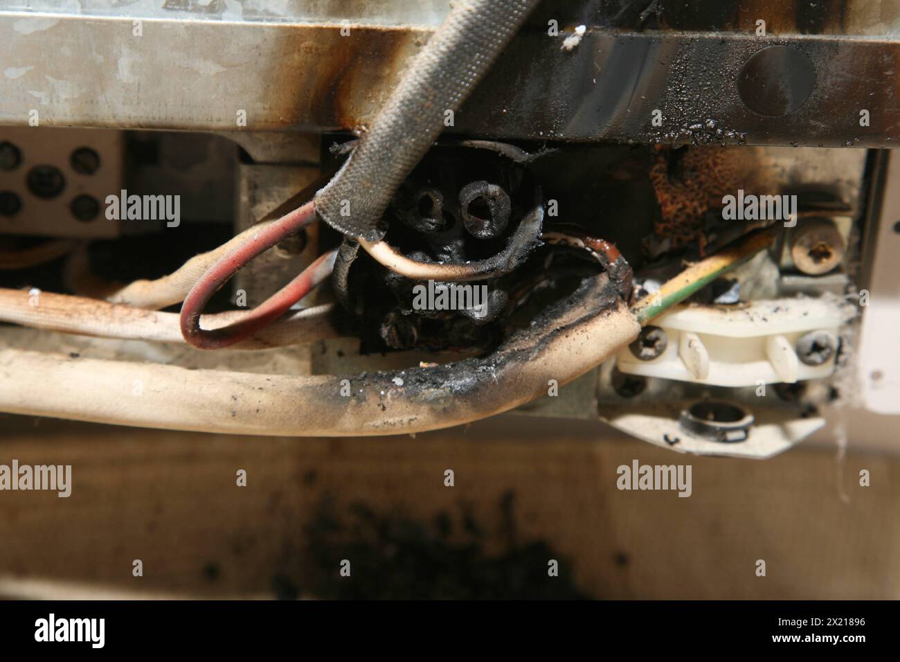 Burnt electrical wiring Stock Photo - Alamy