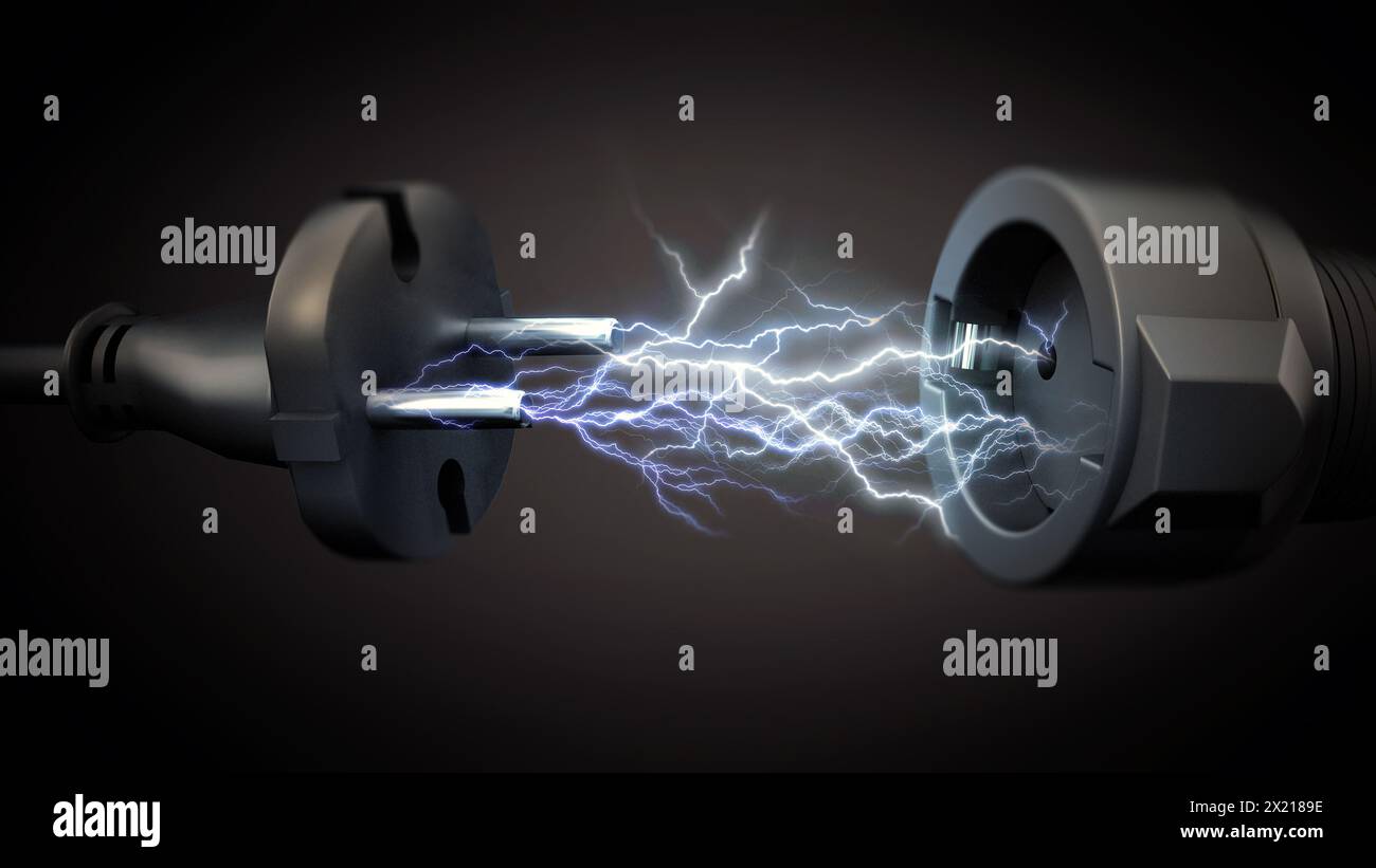 Lightnings between electric plug and power socket. Electrical energy ...