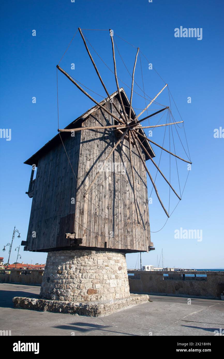 Historical Wooden Windmill on the Isthmus, Nessebar harbor, Bulgaria ...