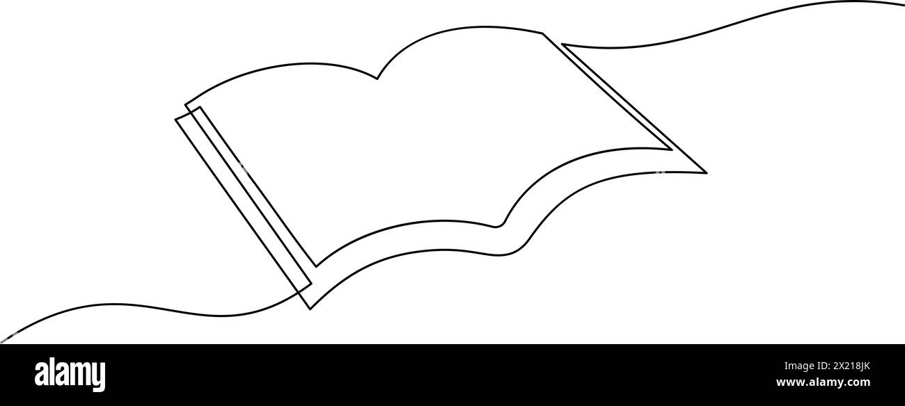 continuous line drawing of book opening thin linear vector illusration ...