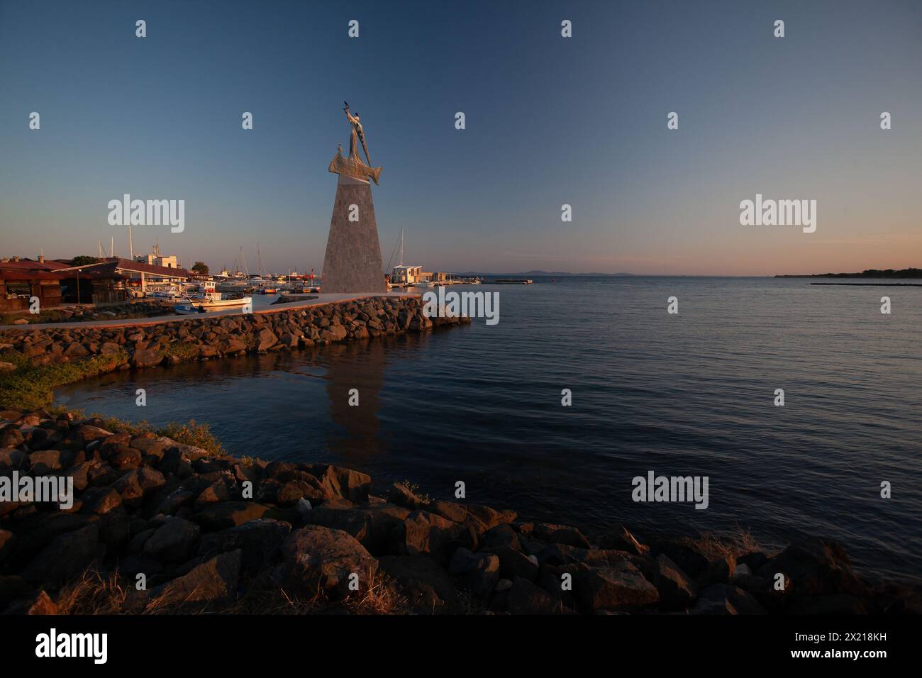 Statue of St. Nicholas in South Nessebar Bay, Cruise Ship in the ...