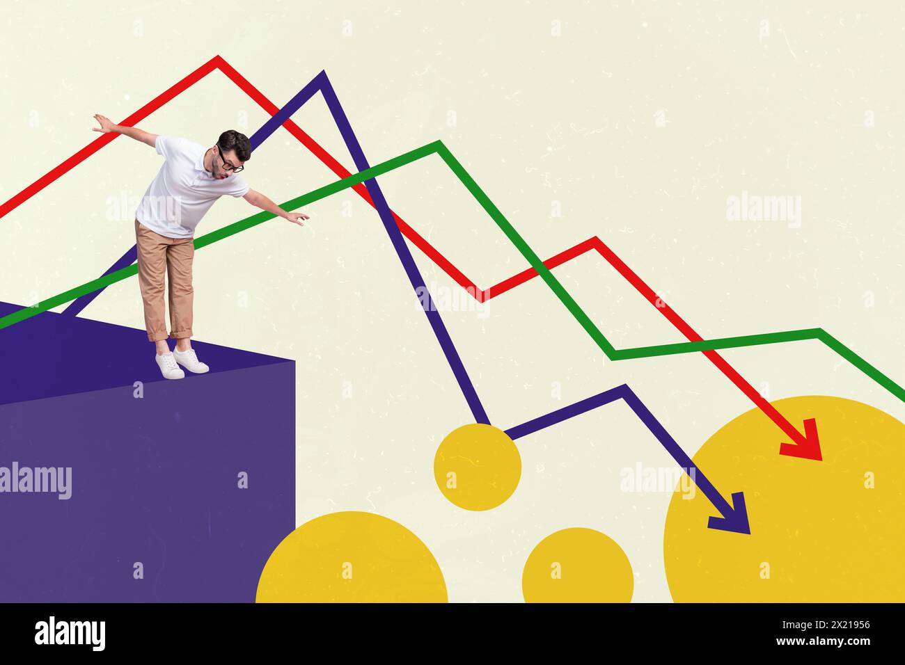 Trend artwork image 3D photo collage of young uncertain man unbalanced ...