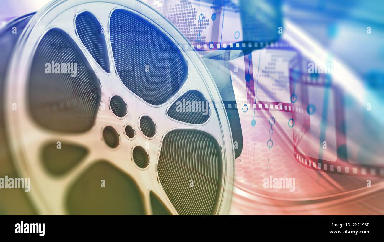 Vintage film reel background. 3D illustration Stock Photo - Alamy