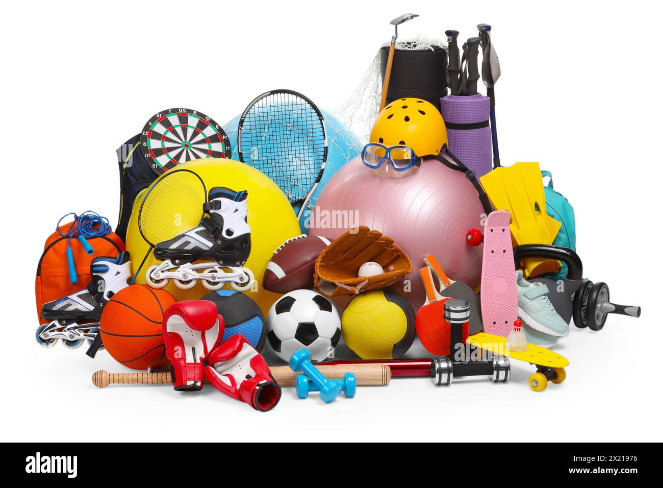 Many different sports equipment isolated on white Stock Photo - Alamy