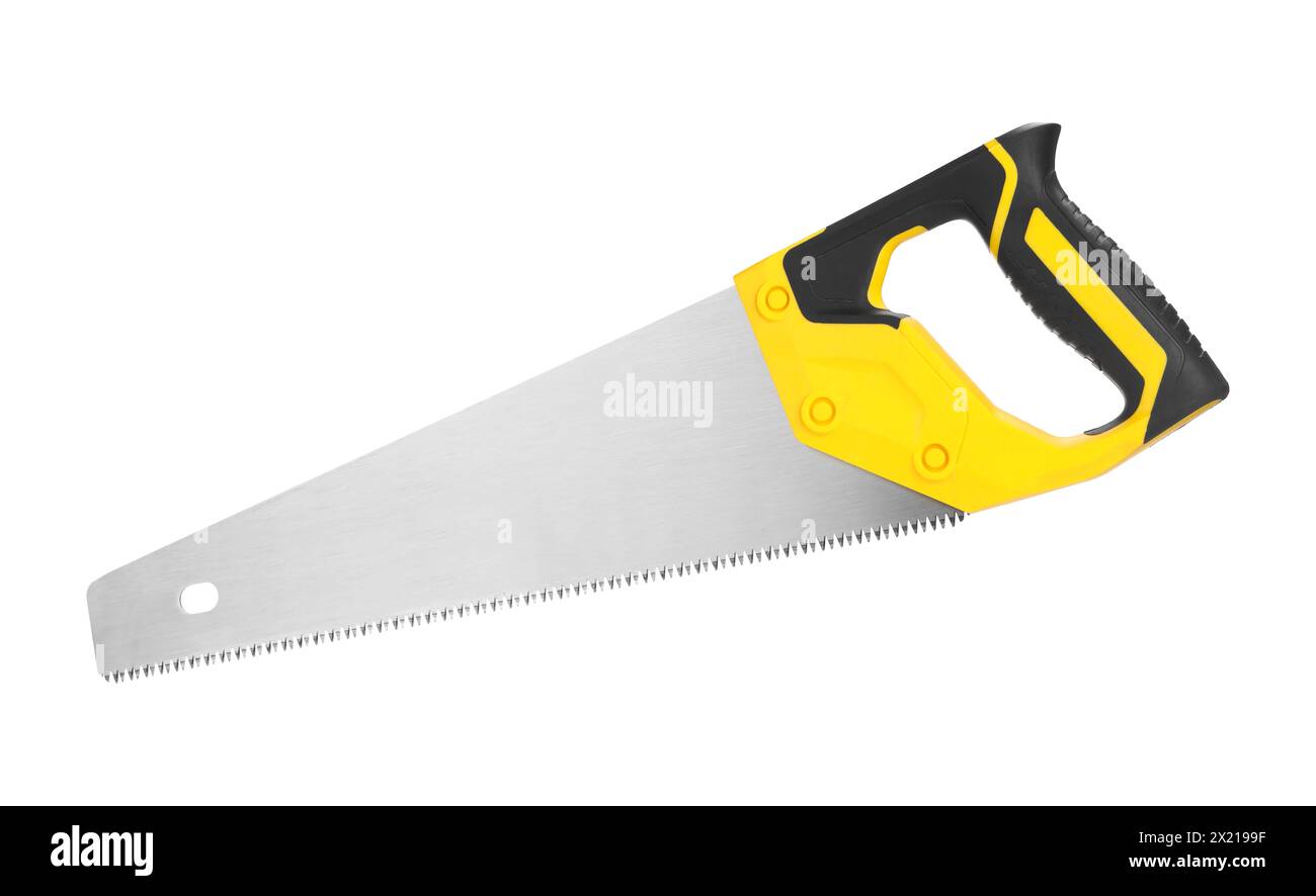 One saw with color hand isolated on white, top view Stock Photo - Alamy