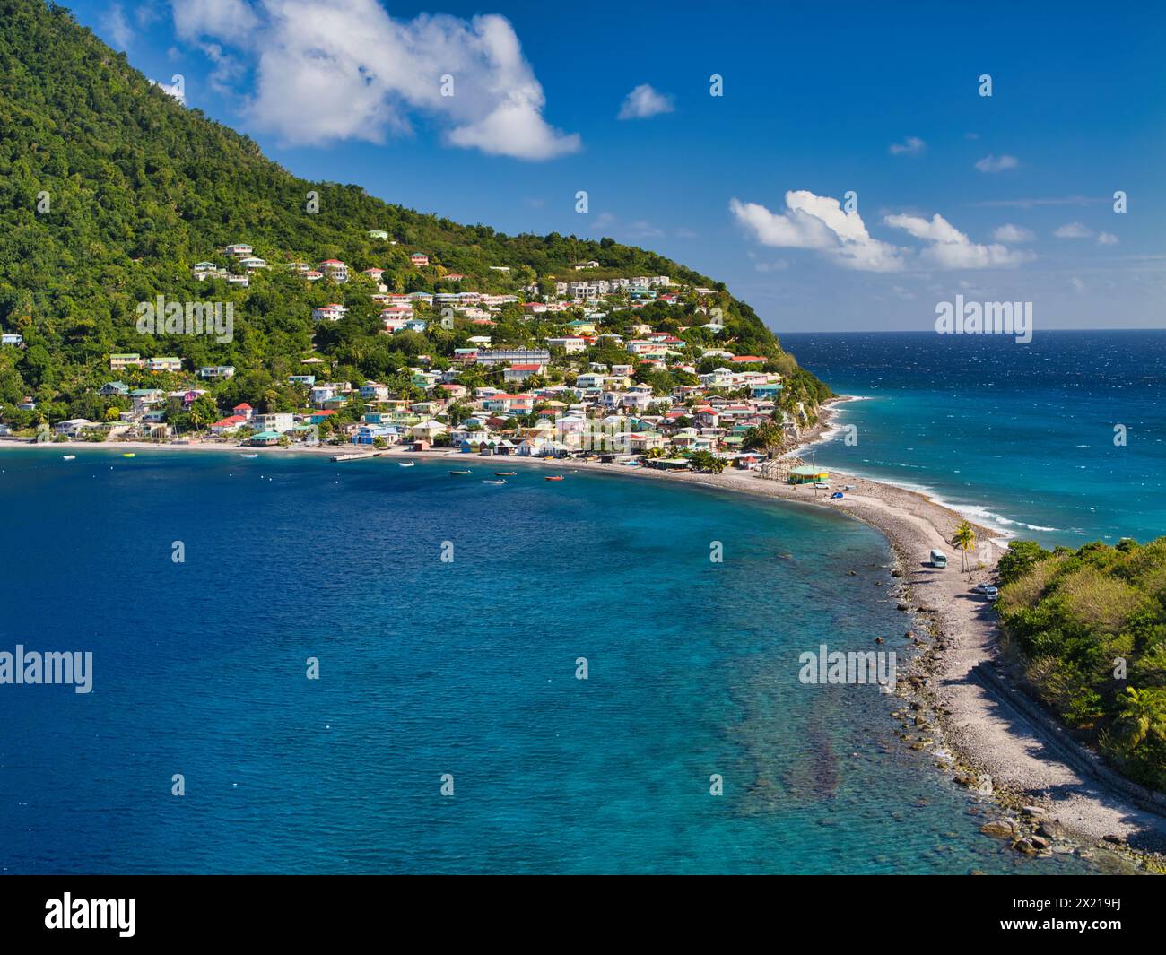 The village of Scotts Head on the southern coast of the Caribbean ...