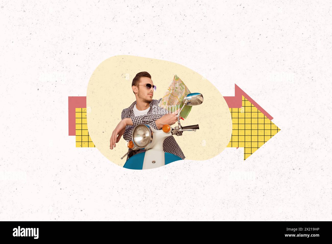 Composite photo collage image of young confident man look at map hold ...