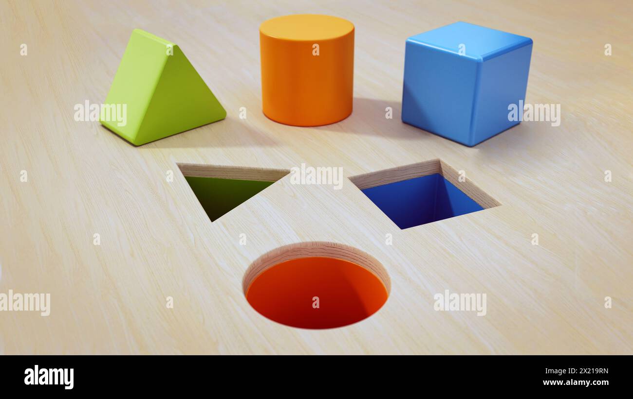 Shape sorter puzzle toy with square, circle and triangle shapes. 3D ...