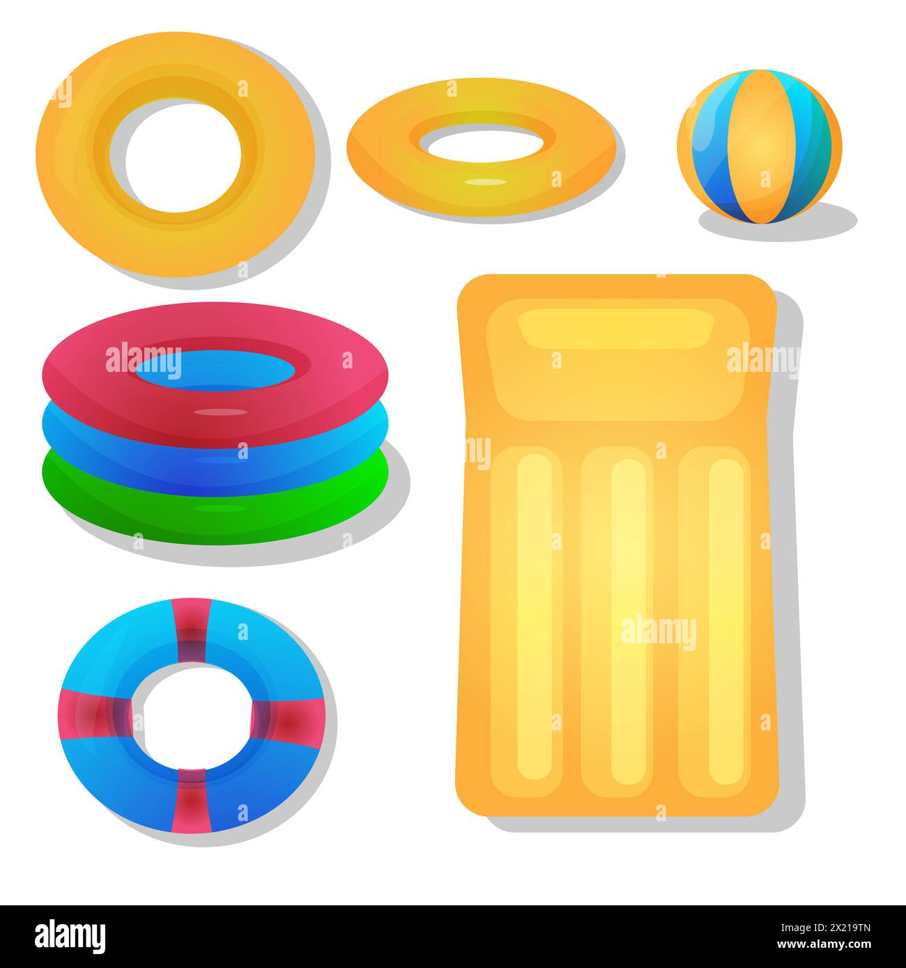 Set of isolated rubber swimming rings. Life saving floating lifebuoy ...