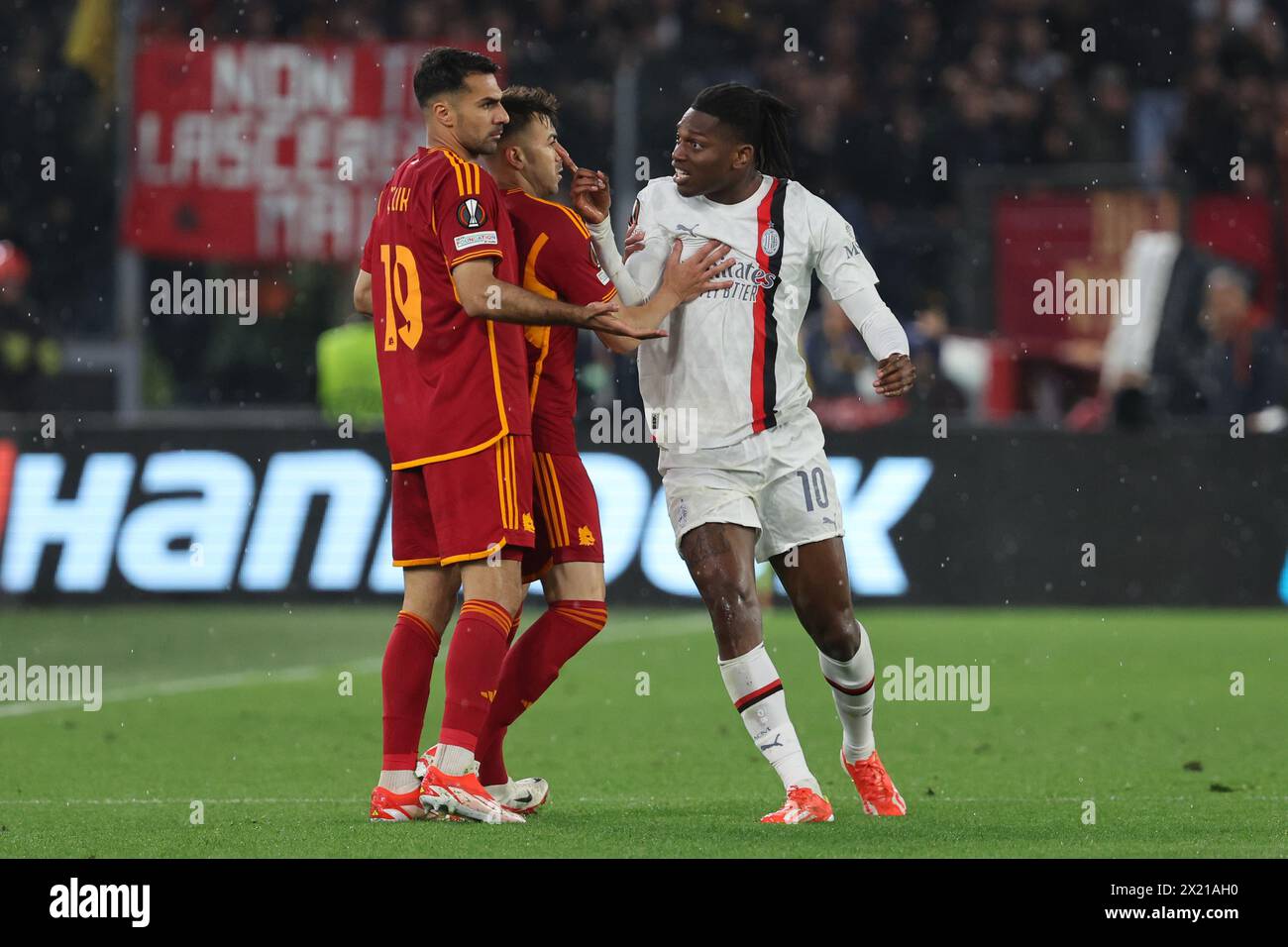 Rome, Italy 18.04.2024: Rafael Leao of Milan protest with Leandro ...