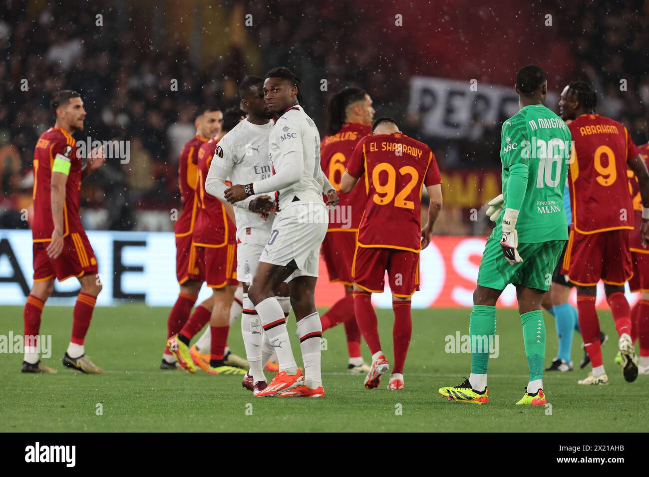 Rome, Italy 18.04.2024: Rafael Leao of Milan protest with Leandro ...