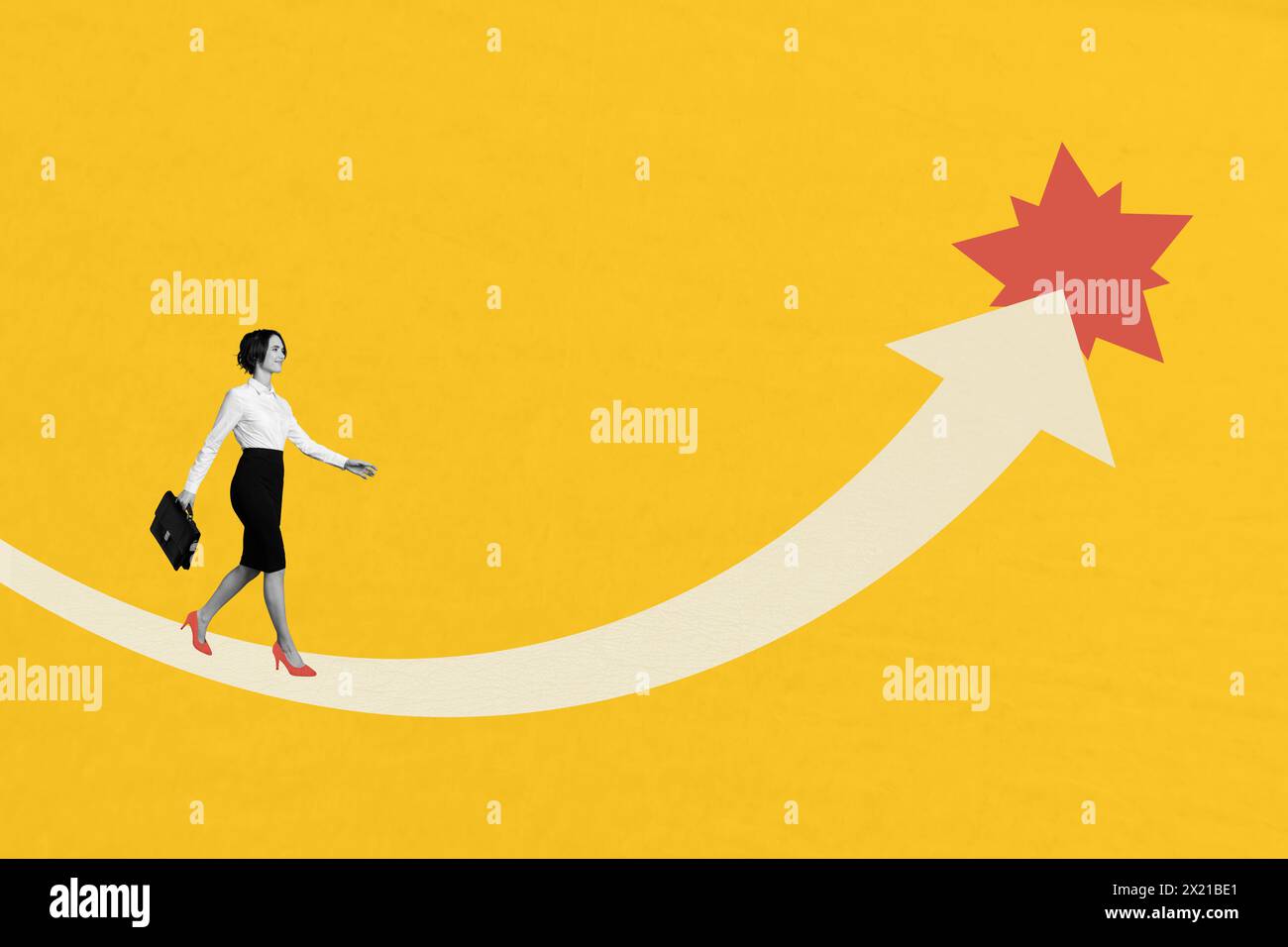 Creative collage banner walking young successful businesswoman ...