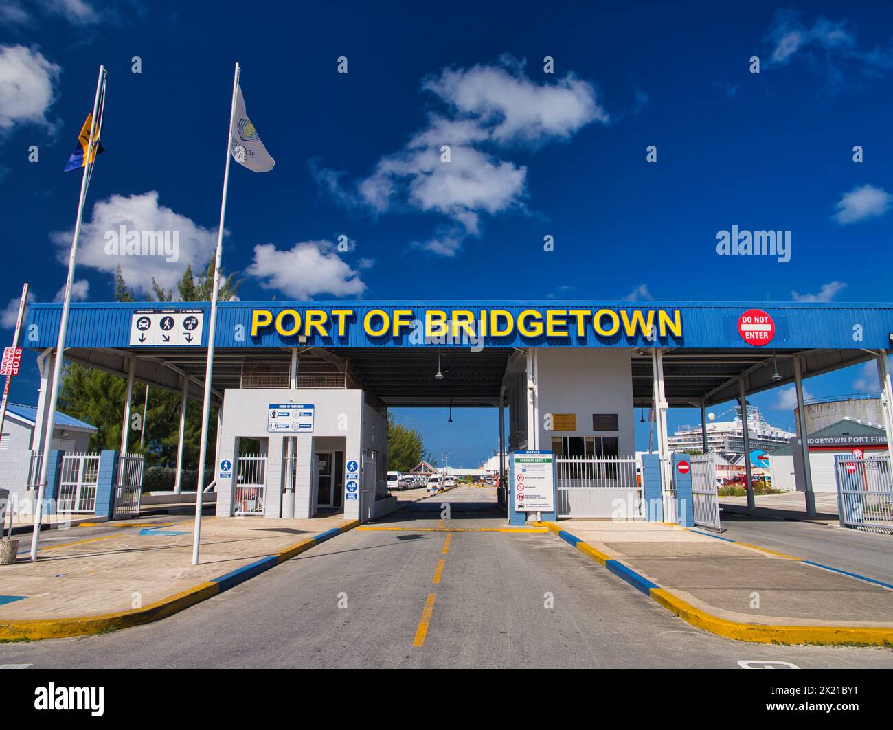 Bridgetown, Barbados - Jan 28 2024: The entrance and port security ...