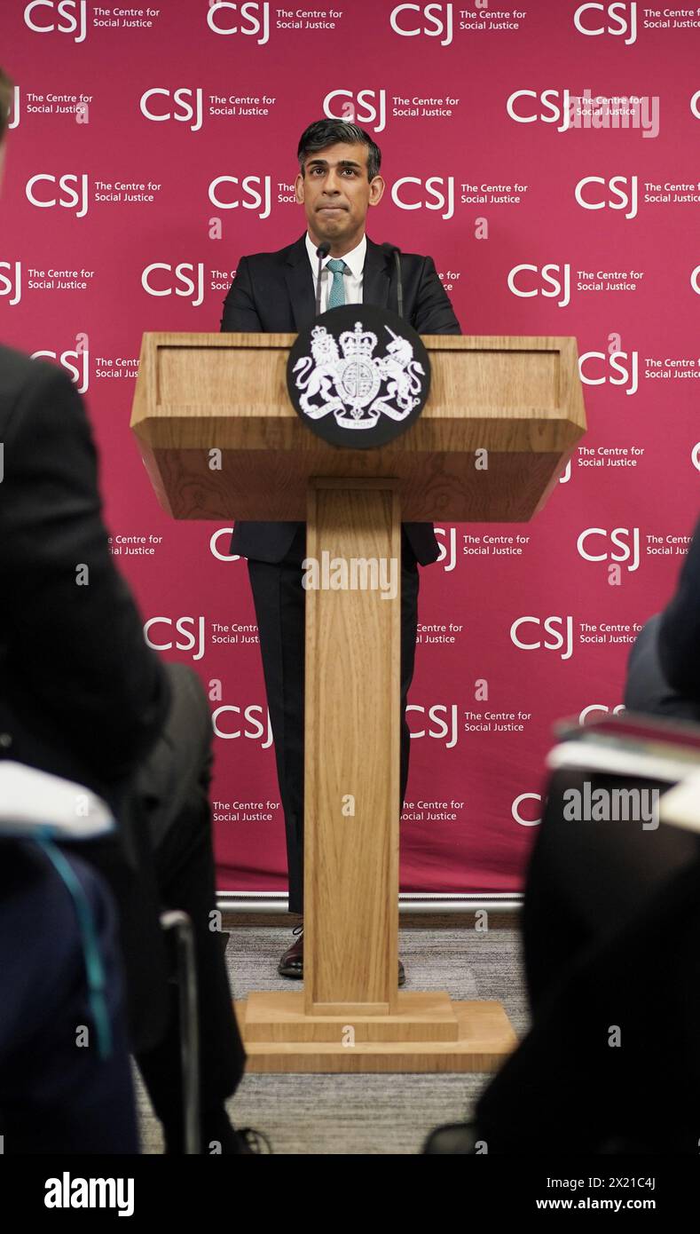 Prime Minister Rishi Sunak giving his speech in central London on ...