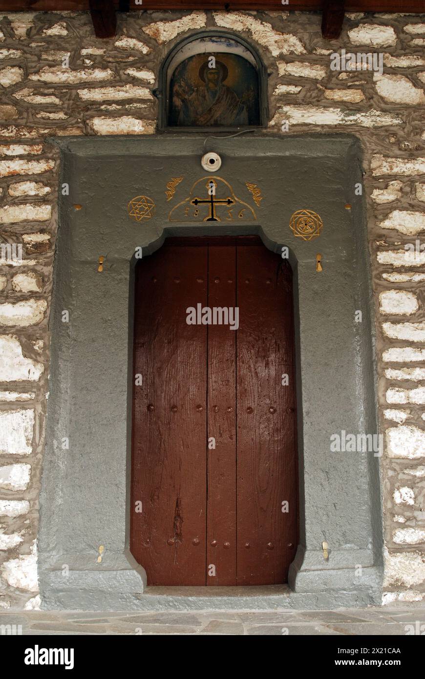 Greece, Thessaly, Larisa, Agia area Elafos village the church and stone ...