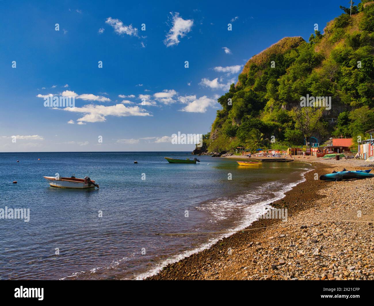 Soufriere, Dominica - Jan 27 2024: Small fishing boats at Soufriere on ...