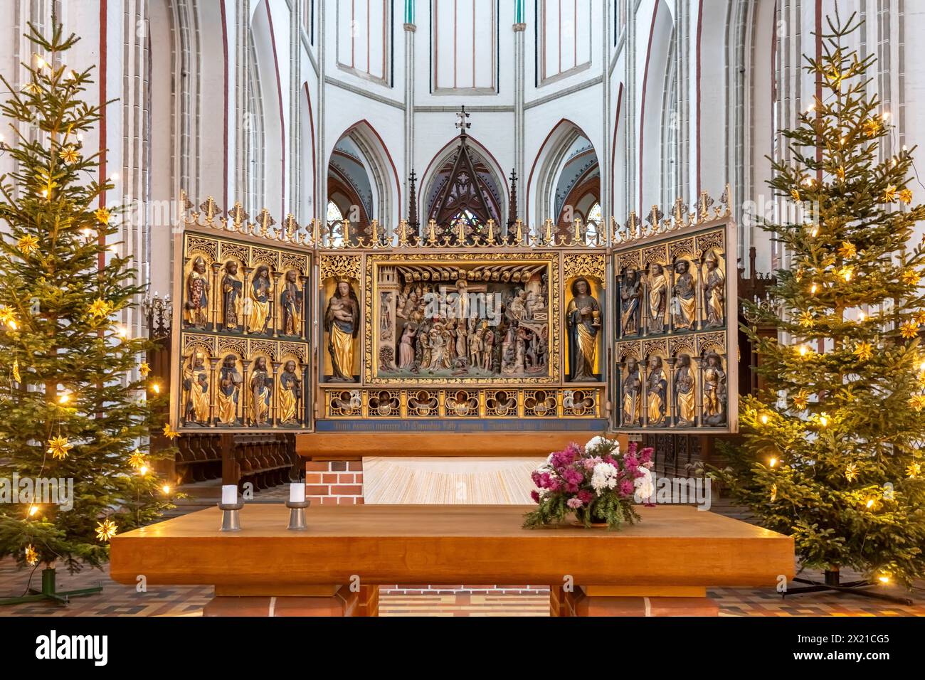 The Gothic winged altar Loste retable in the Schwerin Cathedral of St ...