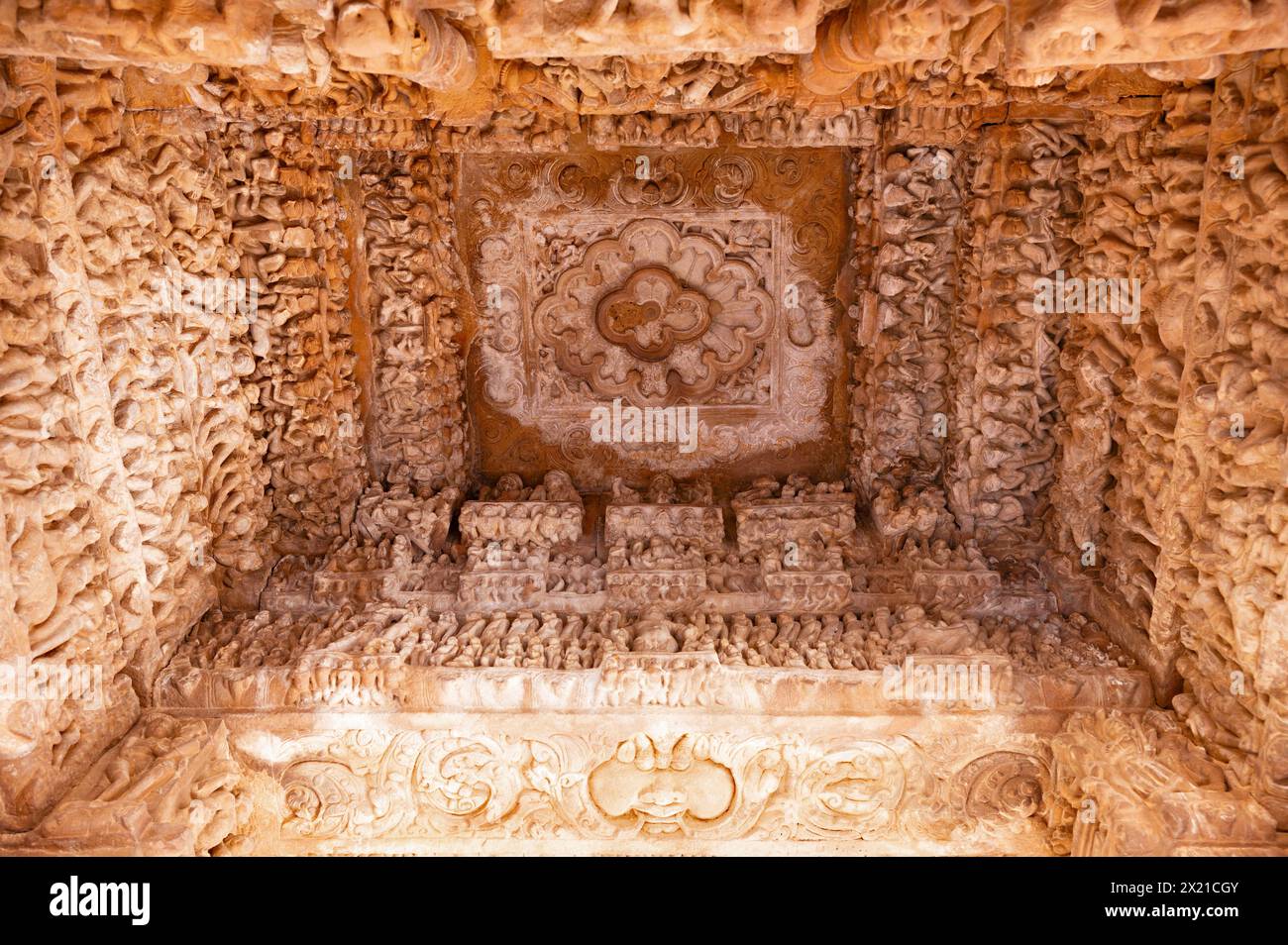 Carved idols on the ceiling of a Shiva temple, Garhi Padavali, Banmore ...