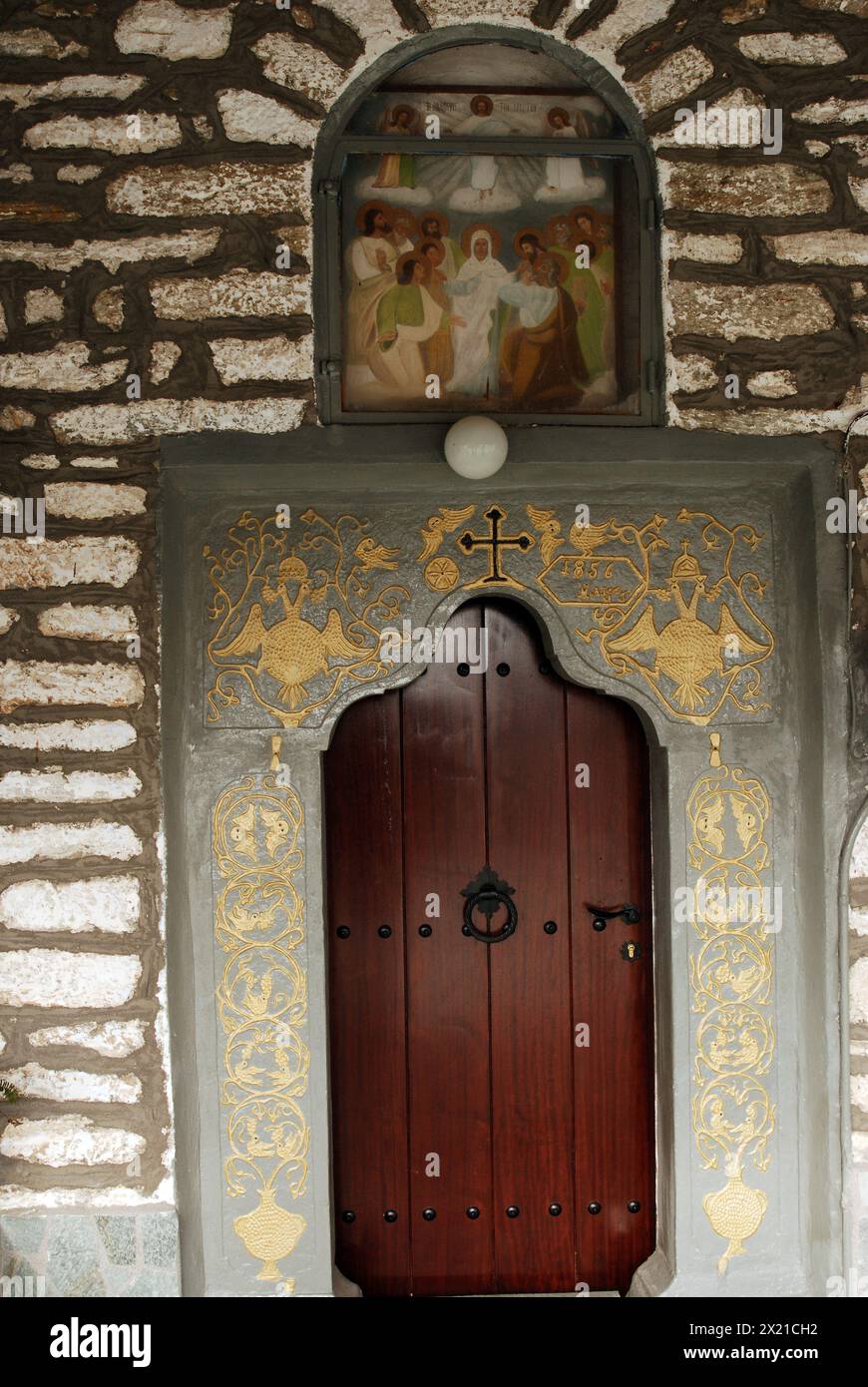 Greece, Thessaly, Larisa, Agia area Elafos village the church and stone ...