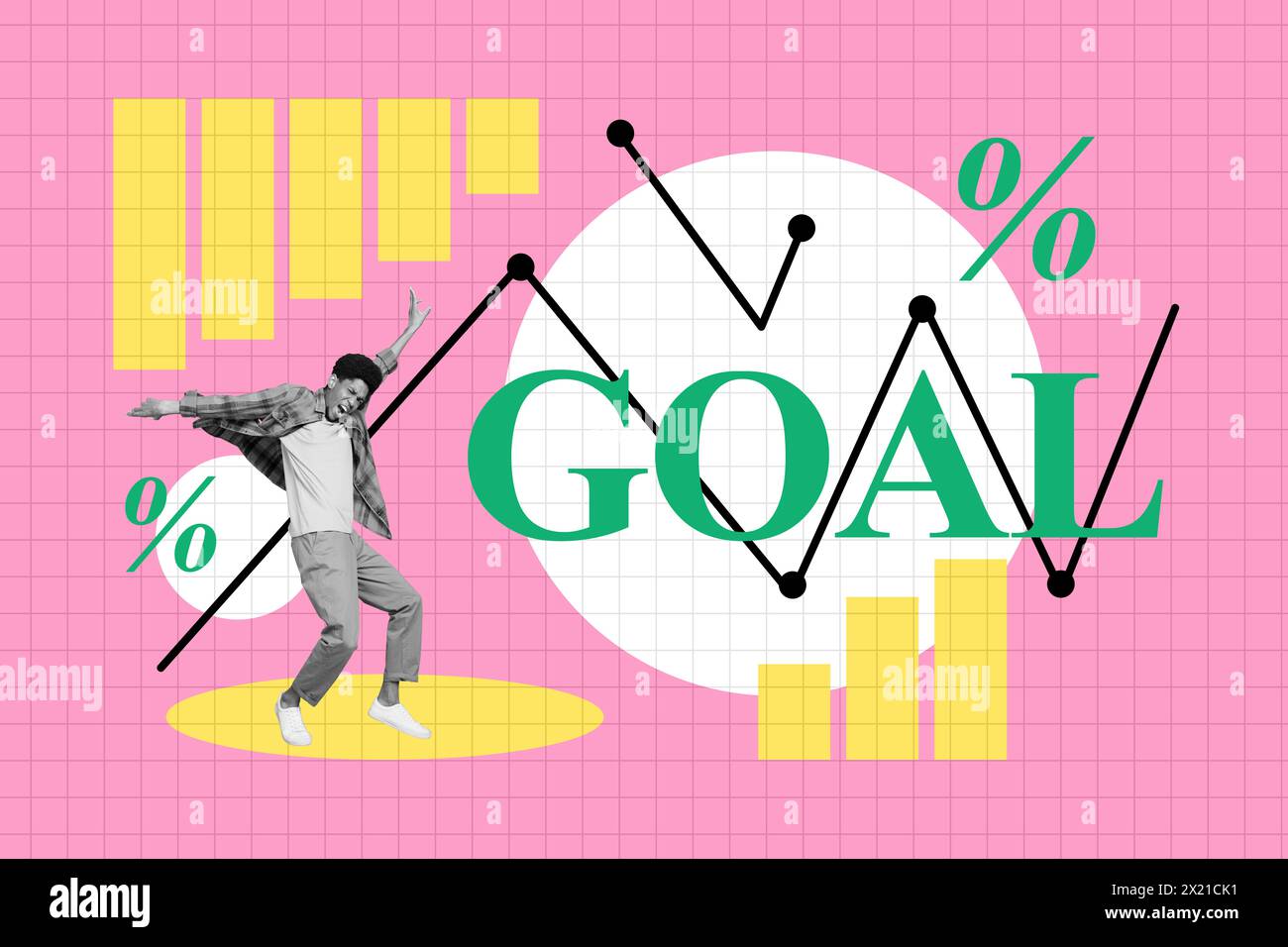 Creative image collage picture young happy man celebrate successful ...