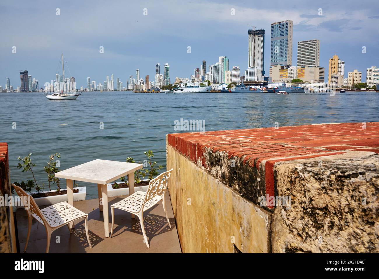 Fuerte San Sebastian del Pastelillo, Bocagrande background, Cartagena ...