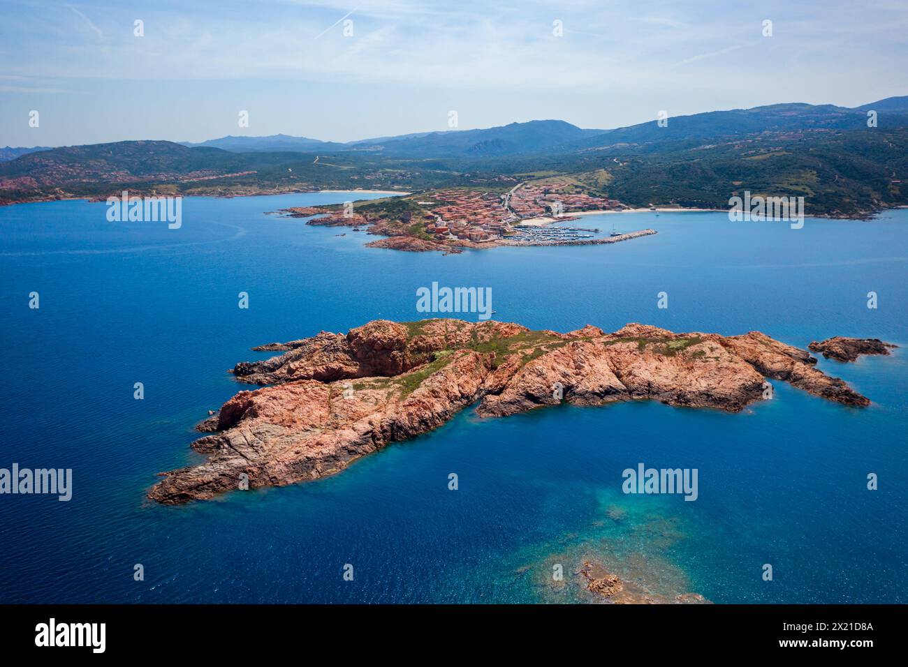 Isola Rossa colorful village aerial drone view in Sardinia, Italy Stock ...