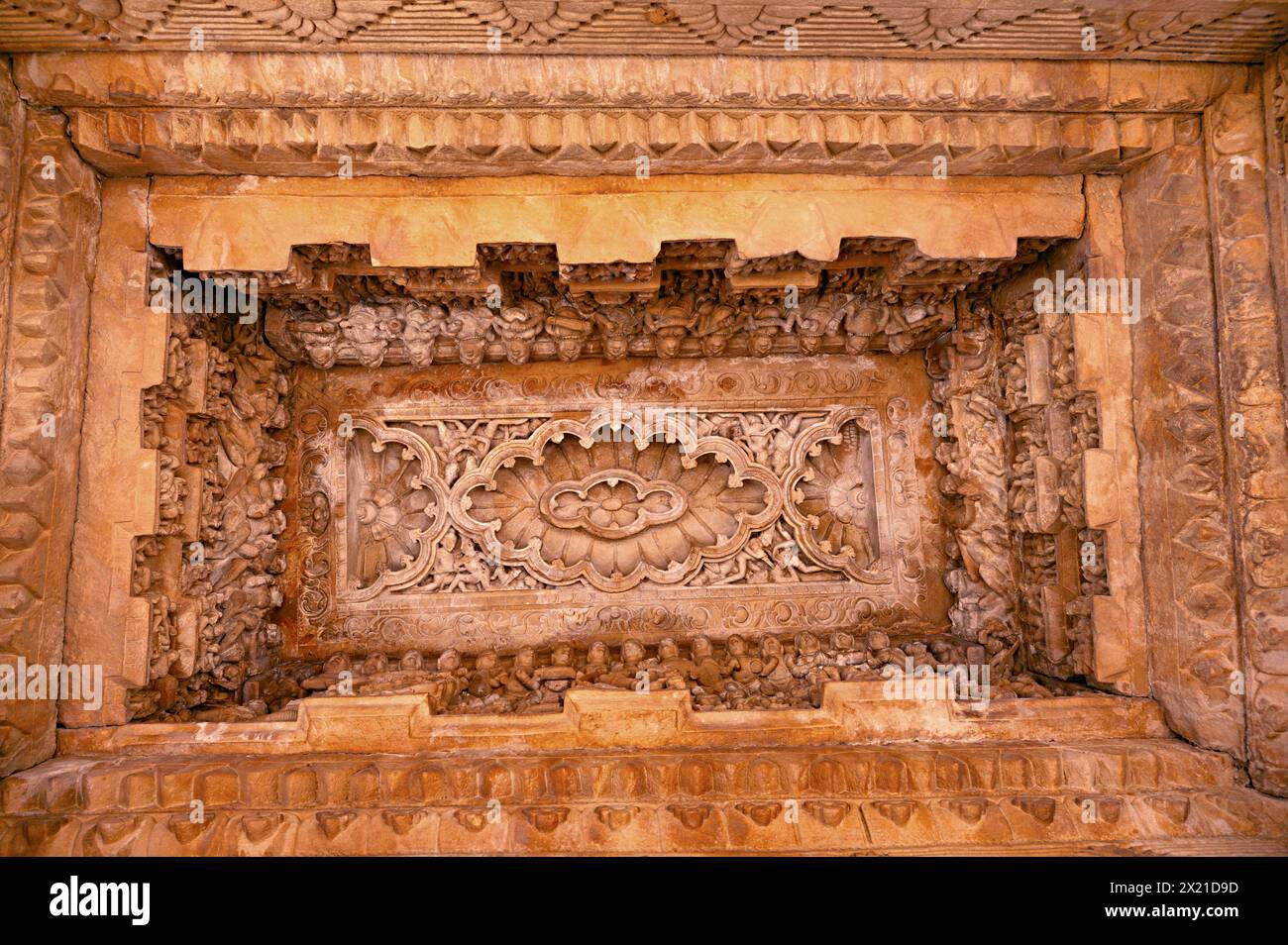 Carved idols on the ceiling of a Shiva temple, Garhi Padavali, Banmore ...
