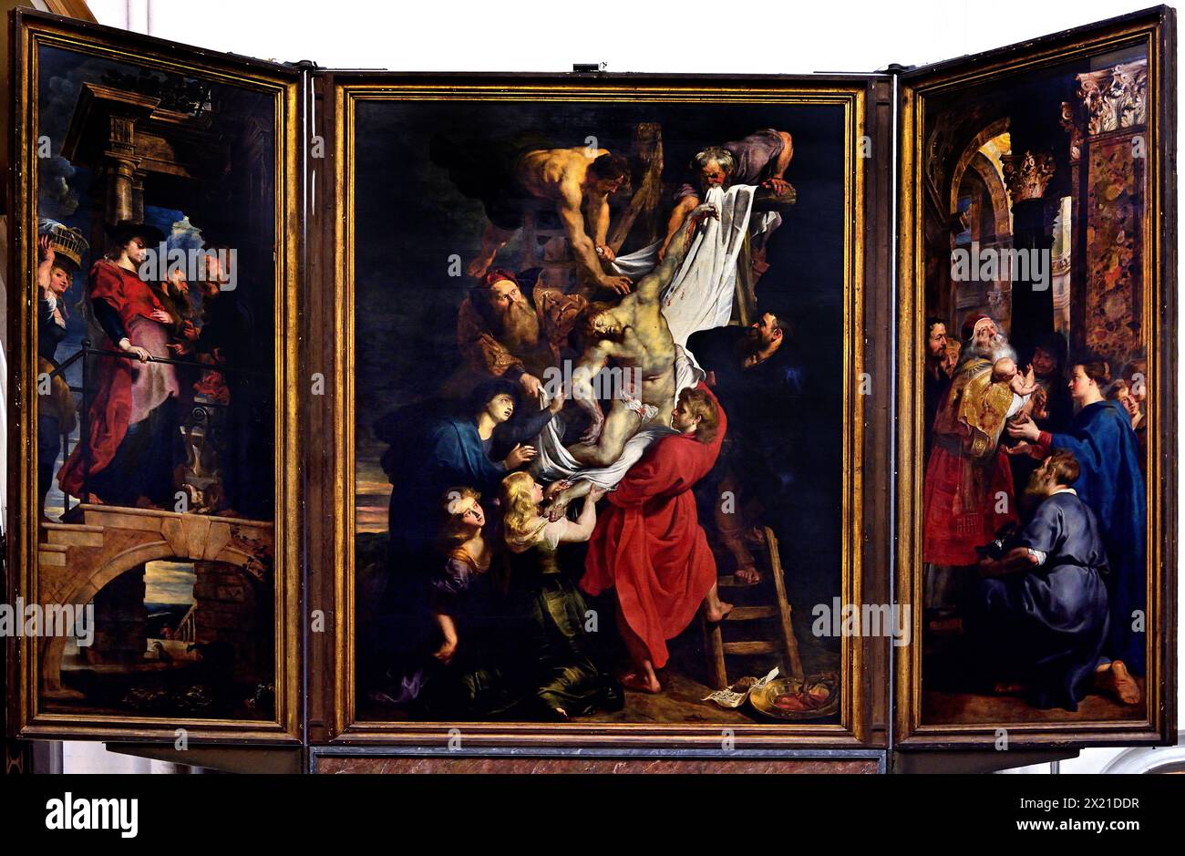 The Descent from the Cross; the central panel of a triptych painting by Peter Paul Rubens (1577 ...
