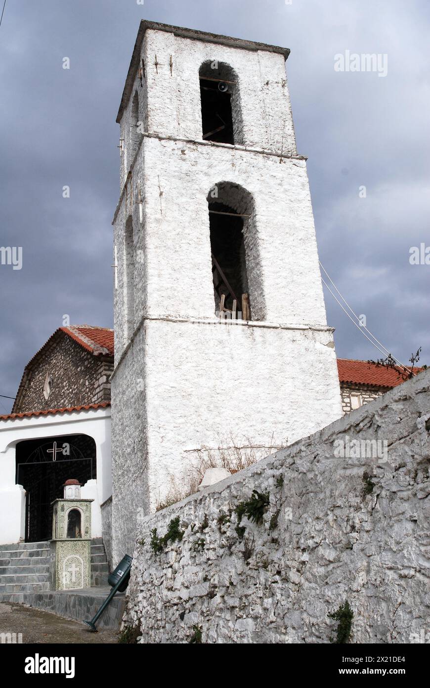 Greece, Thessaly, Larisa, Agia area Elafos village the church and stone ...