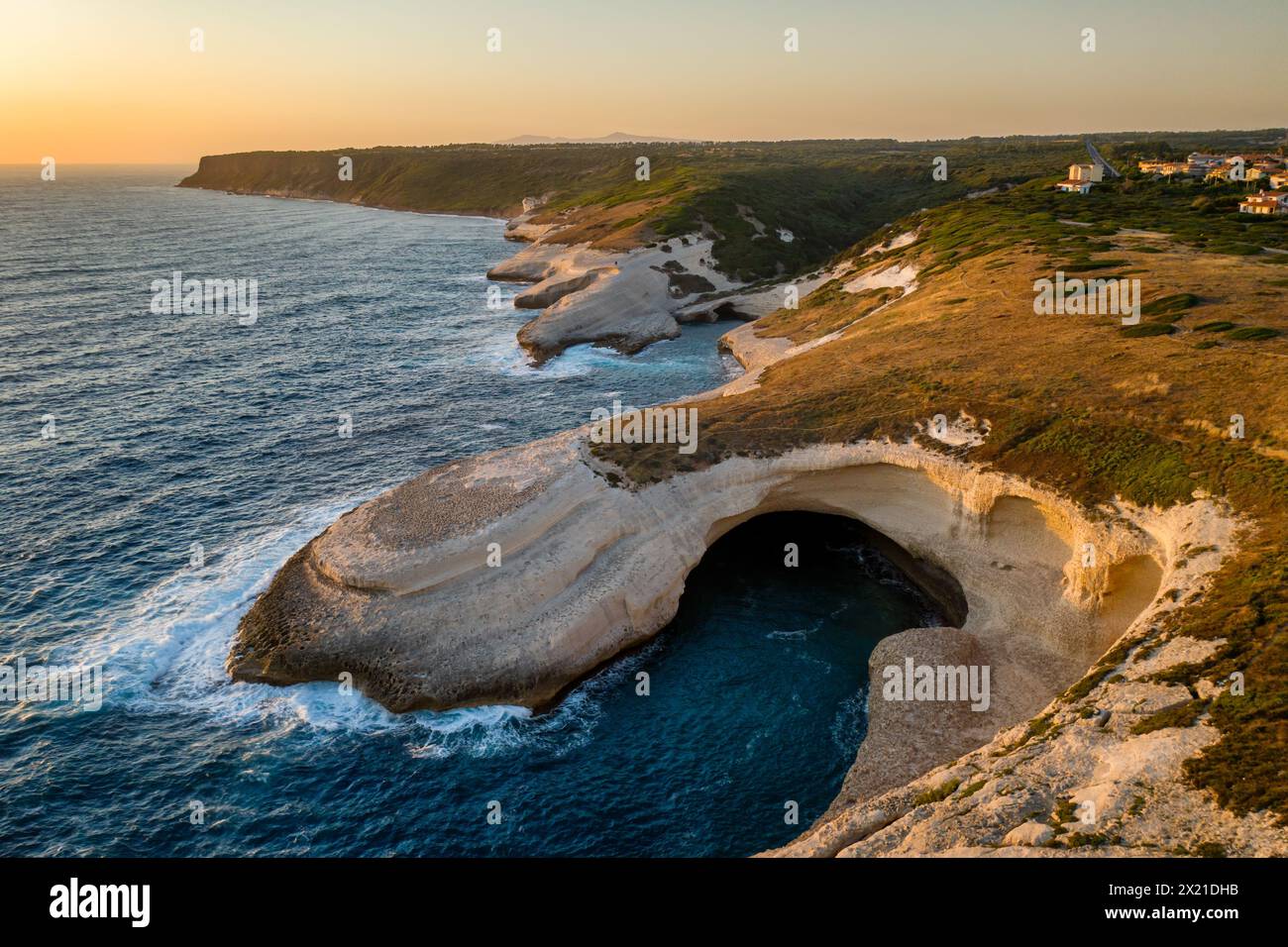Aerial drone view of Su Riu de Sa Ide white sea cliffs, in Sardinia ...