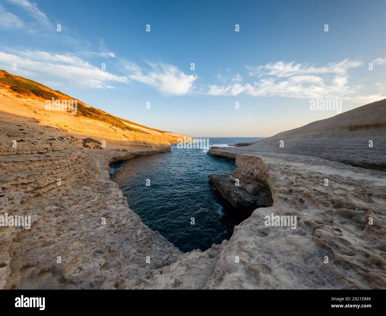 White rock sea cliffs landscape of Su Riu de Sa Ide in Sardinia, Italy ...