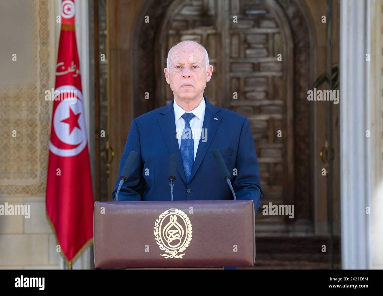 Tunisian President Kais Saied attends the celebration of the 68th ...