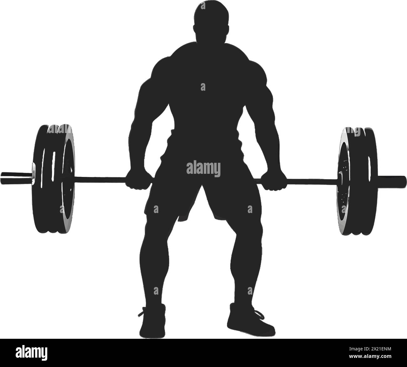 Vector illustration of a weightlifter in black silhouette against a ...