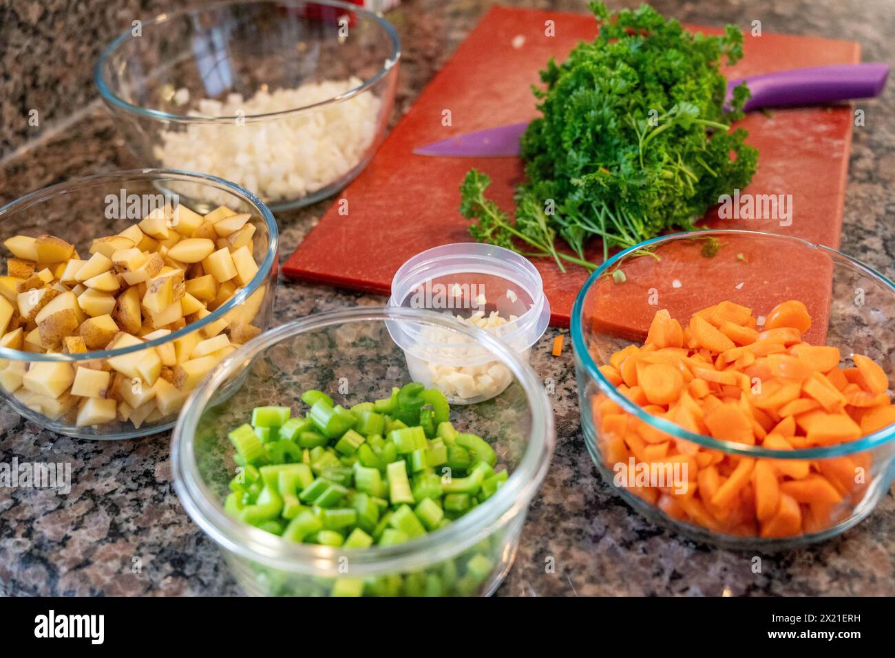 Healthy organic chopping prepped produce vegetables Stock Photo - Alamy