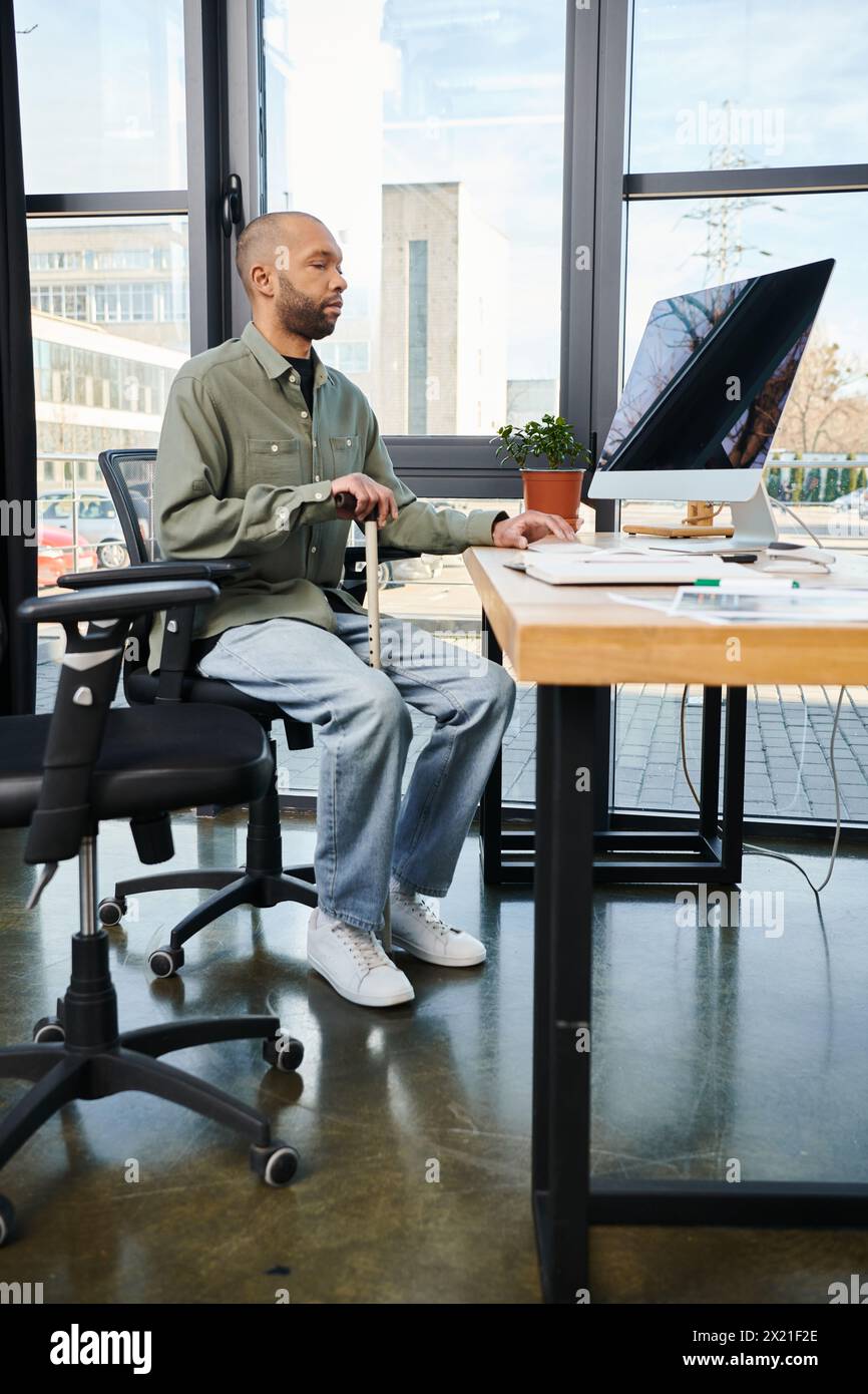 disabled african american man with myasthenia gravis in corporate ...