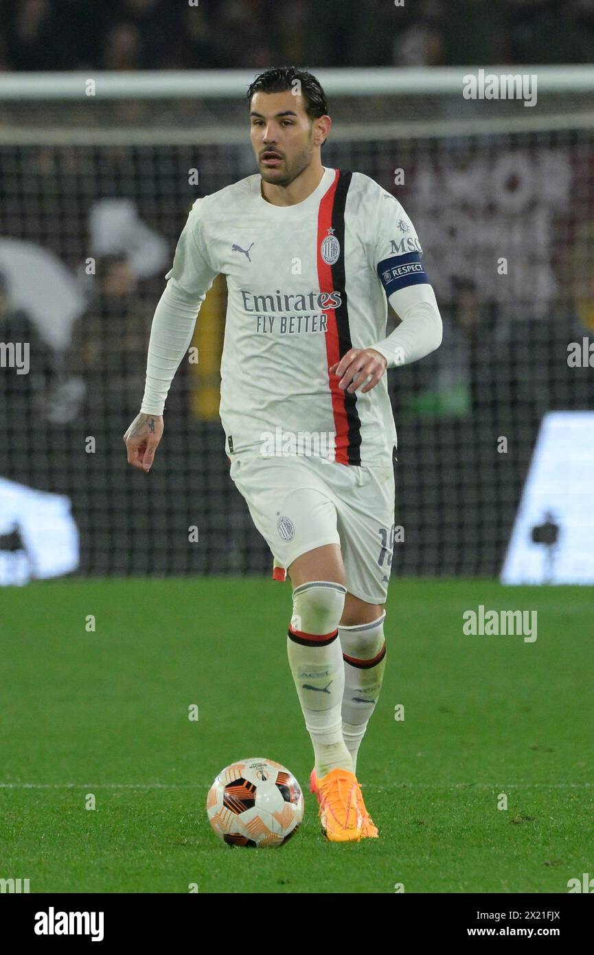 Rome, Italy. 18th Apr, 2024. AC Milan's Theo Hernandez during the Uefa ...