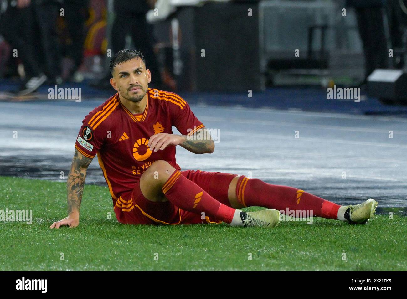 Rome, Italy. 18th Apr, 2024. Roma's Leandro Paredes during the Uefa ...