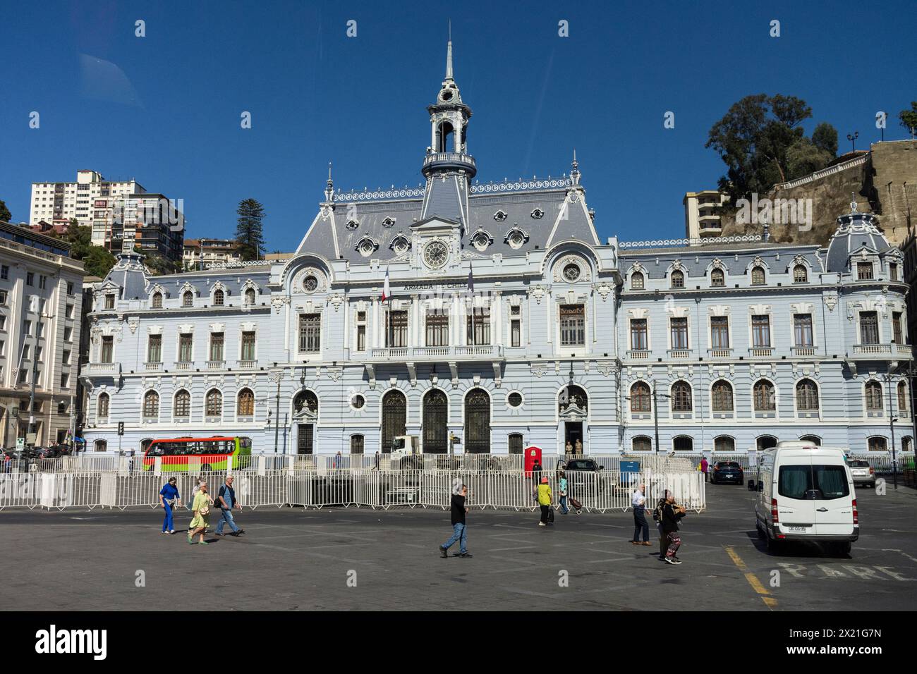 Navy military blue historic building in Valparaíso, Chile Stock Photo ...