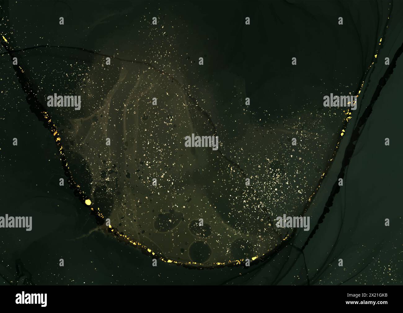 dark emerald green alcohol ink background with gold glitter elements ...