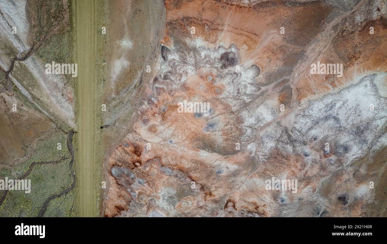 Utah's textured terrain, road dividing natural mosaic Stock Photo - Alamy