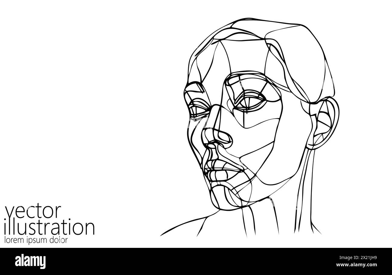 One line AI cyborg woman face. Smart assistant artificial intelligent ...