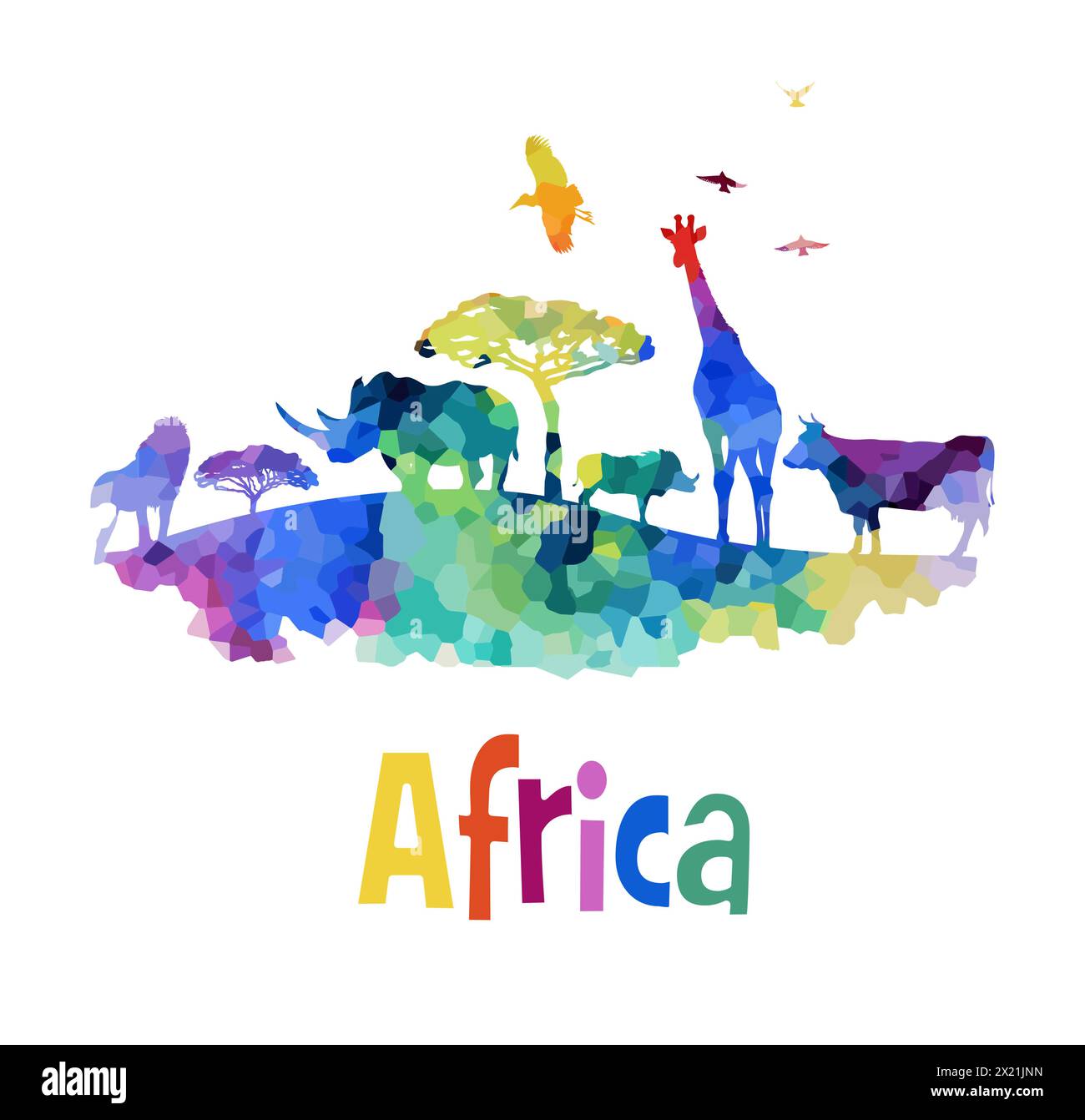 Welcome to Africa poster. Africa abstract animals colored silhouette ...
