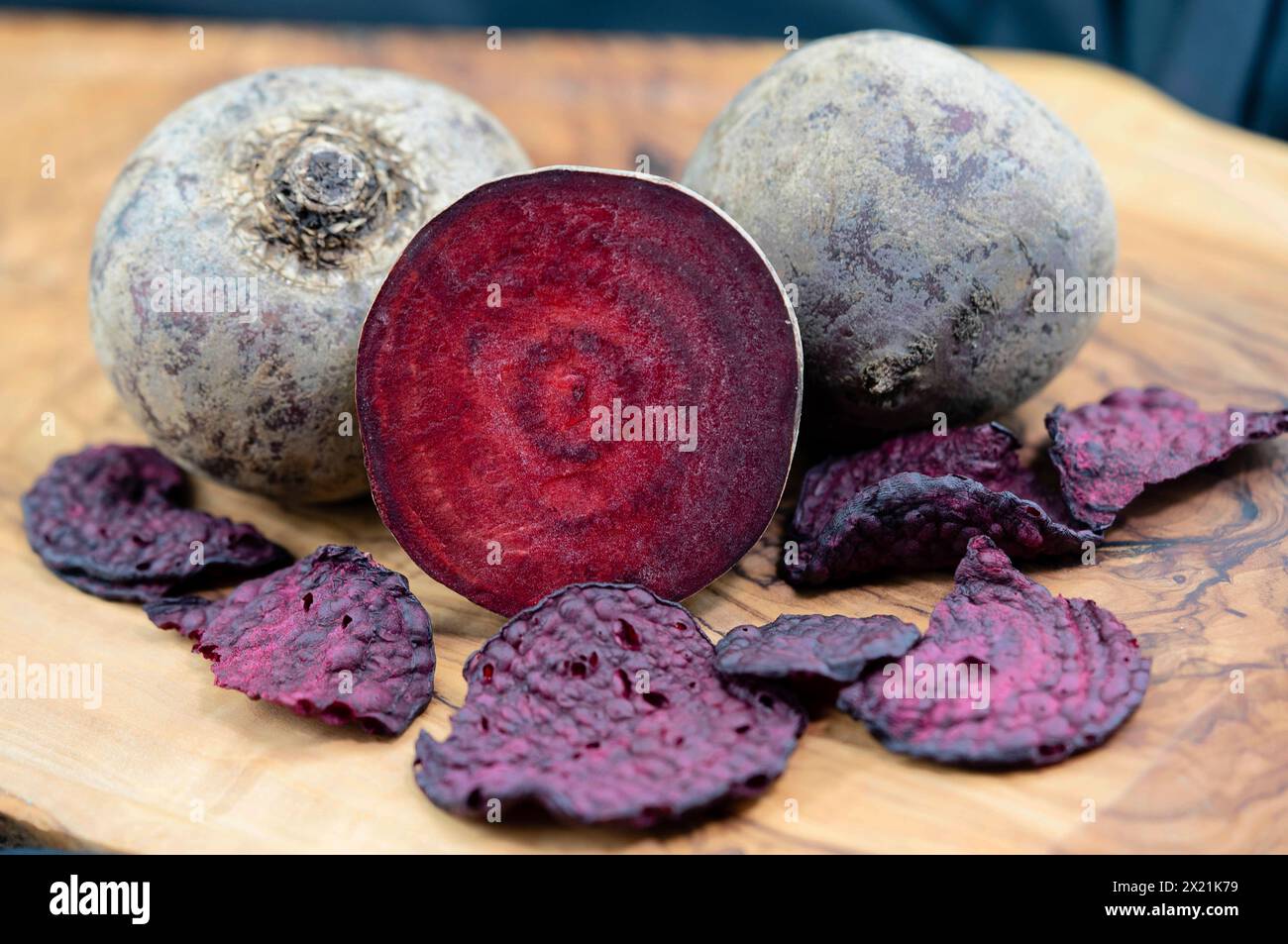 Root beet (Beta vulgaris), sliced turnip and beetroot crisps Stock ...