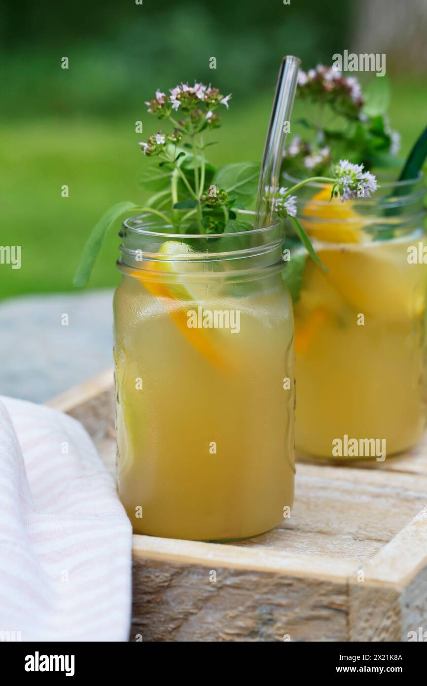 Homemade iced tea made from herbal tea with apple juice, orange juice ...