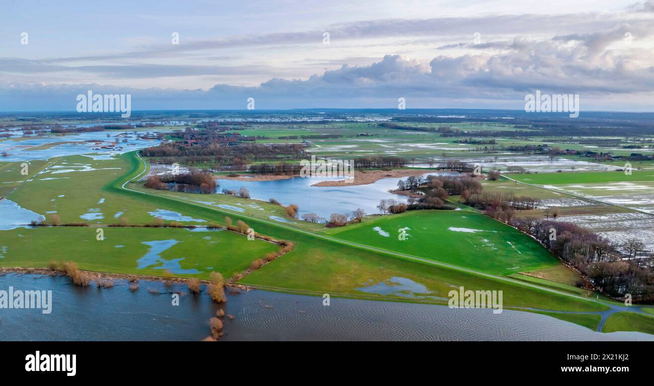 River Elbe flood plain, aerial view, Germany, Mecklenburg-Western ...